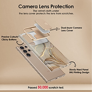 Chvelop Case for Samsung Galaxy S23 Ultra 5G with Slide Camera Cover, [Military Grade Drop Protection] Shockproof Protective Phone Case for Galaxy S23 Ultra 6.8 Inch-Brown/Golden