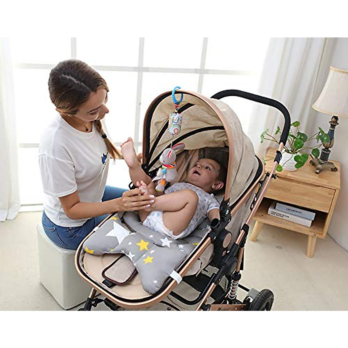 6 Pcs Baby Hanging + Hand Rattles Toys, Soft Crinkle Squeaky Sensory Learning Toy, Plush Animals Ring Stroller Infant Car Bed Crib Travel Activity Hanging Wind Chime for Babies Toddlers