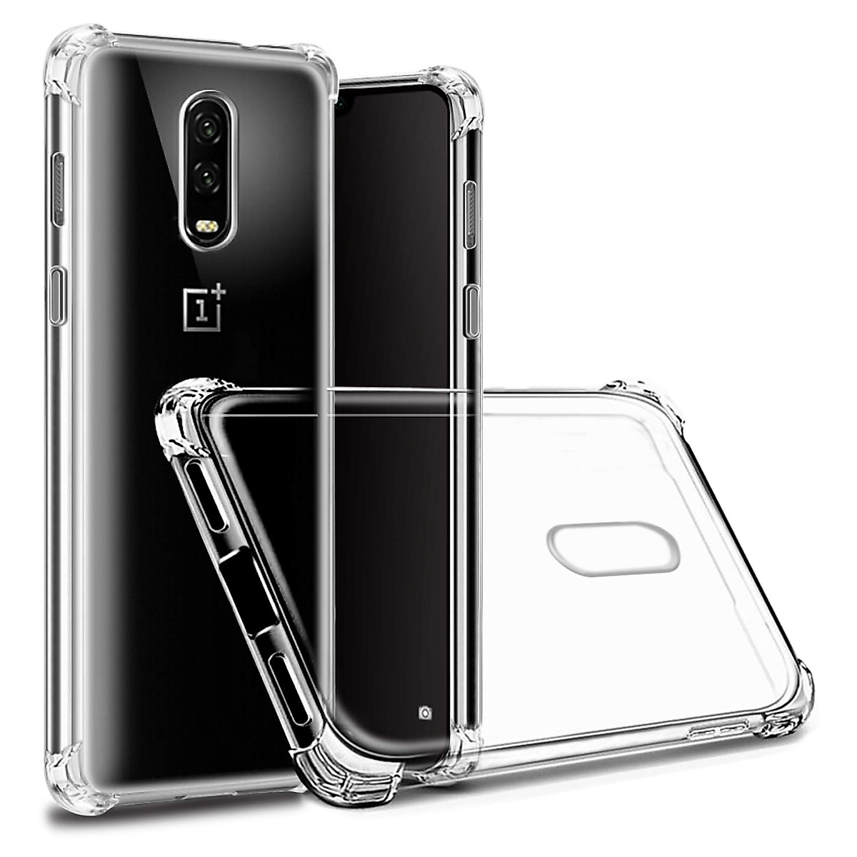 Hually Case for OnePlus 6T, OnePlus 7 Case, Crystal Clear TPU Gel Silicone Bumper Shockproof Protective Fiber Design Phone Protector Cover for OnePlus 6T/ 7
