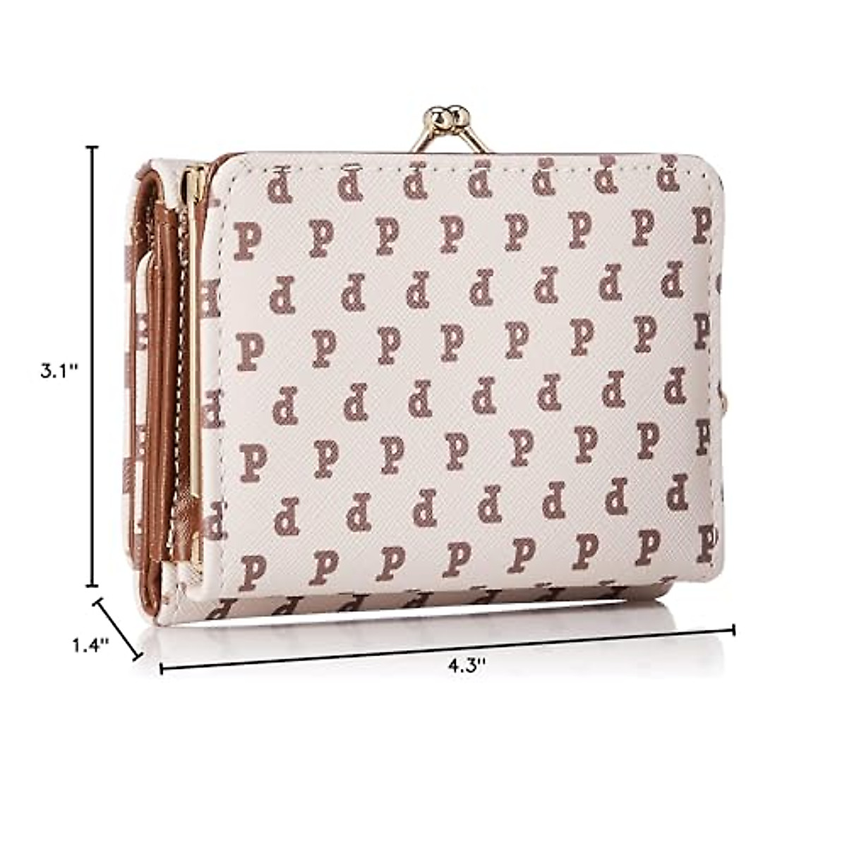 Aldi SR8 Women's Tri-Fold Gamaguchi Monogram Wallet, Pochacco Beige, W 4.1 x H 3.0 x D 1.4 inches (105 x 77 x 35 mm)