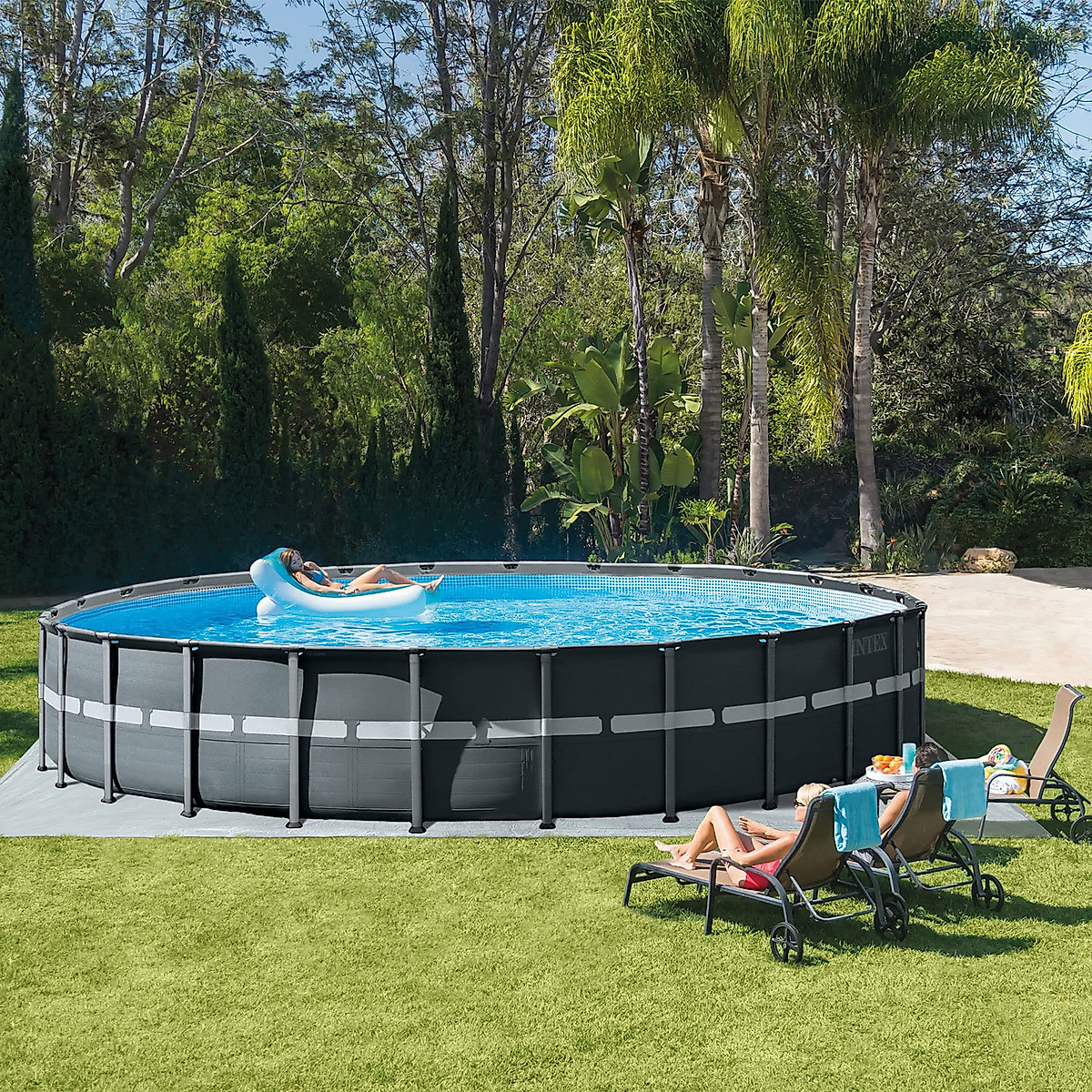 Intex Ultra Frame 26' x 52" Round Above Ground Outdoor Swimming Pool Set with 2100 GPH Sand Filter Pump, Ground Cloth, Ladder, and Pool Cover