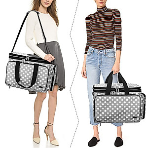 Luxja Knitting Bag, Yarn Bag with Cover and Shoulder Strap, Yarn Tote Bag for Carrying Projects, Knitting Needles (up to 14”), Circular Needles, Crochet Hooks and Other Accessories, Gray Dots