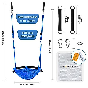 ROPECUBE Kids Swing Seat, Hand-Knitting Toddler Swing, Swing Seat for Kids with Adjustable Ropes, Kids Tree Swing Porch Swing Rope Swing Seat, for Outdoor Indoor, Playground, Backyard(Blue)