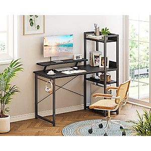 ODK Computer Desk with Storage Shelves, 47 Inch Writing Desk with Bookshelf, Reversible Study Table for Home Office, Small Space Bedroom, Grey Oak