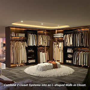 Armocity 96'' Closet System, 8FT Walk In Closet Organizer with 3 Shelving Towers, Heavy Duty Bedroom Wardrobe with 5 Shelves, Wall Mounted Clothes Rack (Can Be Cut To Fit), 96"L x 16"W x 75"H, Black