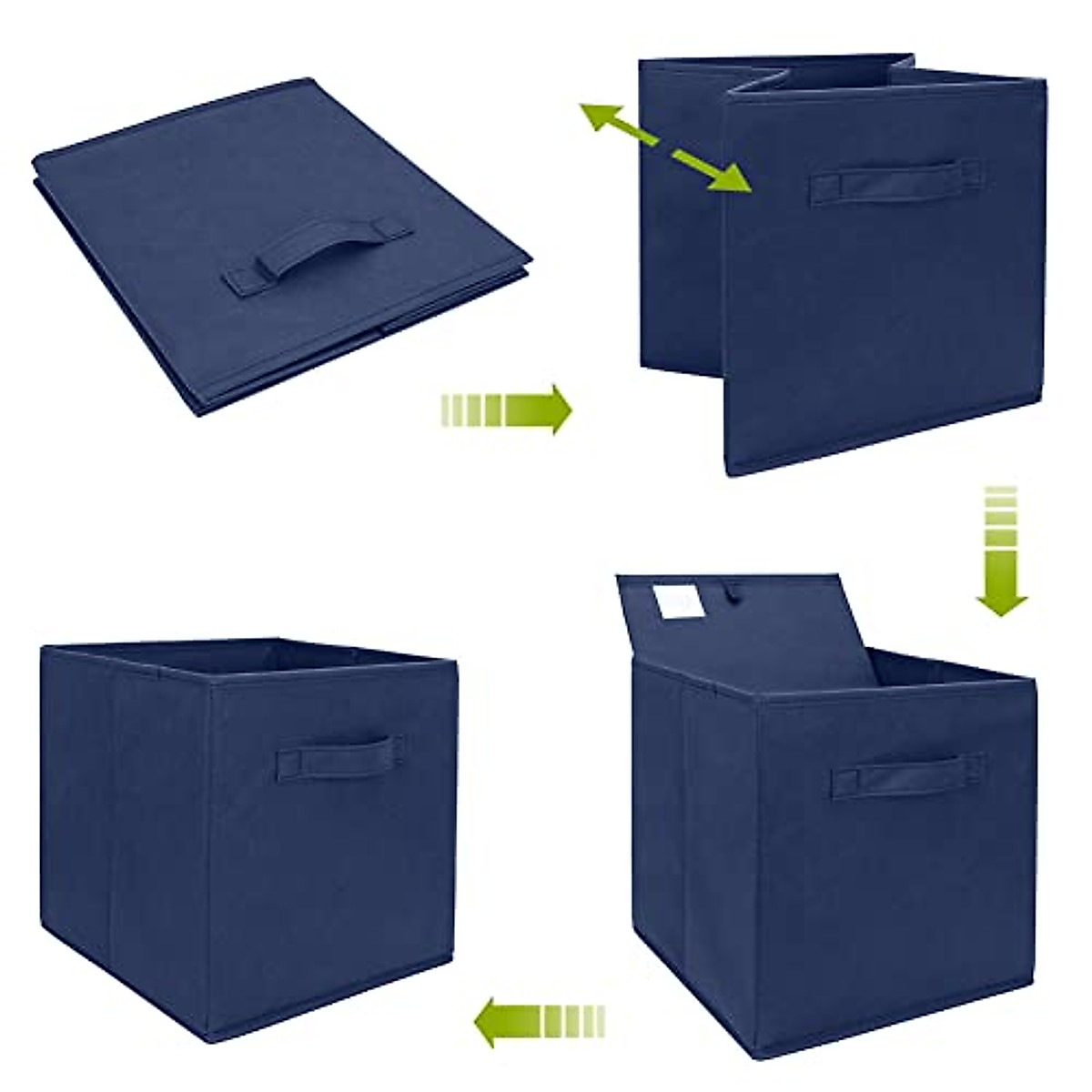 EZOWARE Bundle Kit 6 Pcs Denim Blue Collapsible Fabric Cube Storage Bin Baskets + 4 Closet Wardrobe Dresser Drawer Organizer Divider For Organizing Nursery Baby Clothes