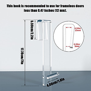 Shower Hook, Acrylic Shower Towel Hook Over Door Hooks for Bathroom Shower Door Hook for Frameless Glass Shower Door No Drilling Required Shower Accessories for Hanging Bath Towels,Clothes
