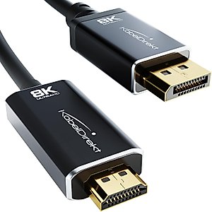 CableDirect – 8K/4K DisplayPort 1.4 to HDMI 2.1 Adapter Cable with Unbreakable Metal connectors – 6ft (transmits 8K/60Hz from a DP Laptop/PC to HDMI Monitor/TV – DP to HDMI, unidirectional)