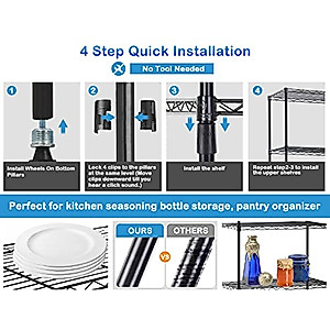 5-Shelf Metal Shelving Unit Height Adjustable Commercial Wire Shelving Rack with Leveling Feet 150Lb Capacity Per Shelf 24"x14"x60" Utility Storage Shelves for Kitchen Home Restaurant Pantry Office