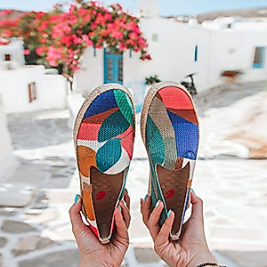 UIN Women's Espadrilles Slip Ons Knitted Lightweight Walking Casual Loafers Comfortable Art Painted Travel Shoes Marbella Broad Leaf (9)