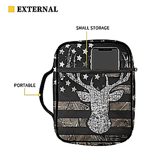 POLERO American Flag Deer Bible Cover for Women Camouflage USA Flag Bible Carrying Case Protective Bible Book Cover
