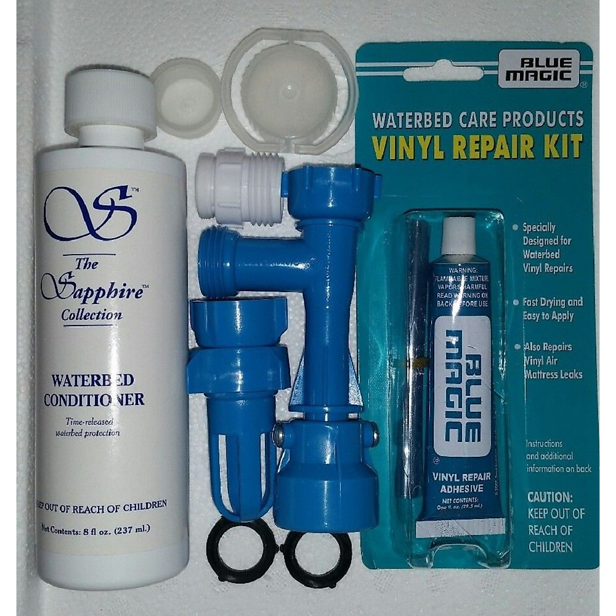 Blue Magic WATERBED Fill & Drain Patch Cap & Plug (8 OZ.) Conditioner KIT