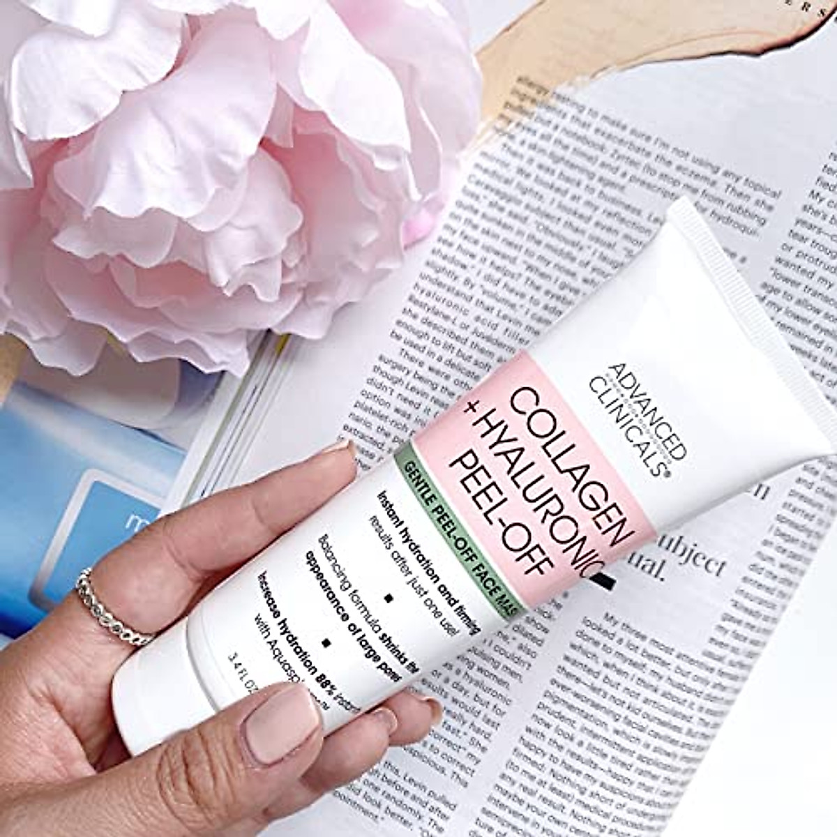 Advanced Clinicals Collagen + Hyaluronic Acid Anti-Aging Peel-Off Face Mask Hydrating, Tightening, & Firming Vegan Peel Off Face Masks Smooth Wrinkles & Pores, & Even Skin Tone (3.4 Fl Oz)