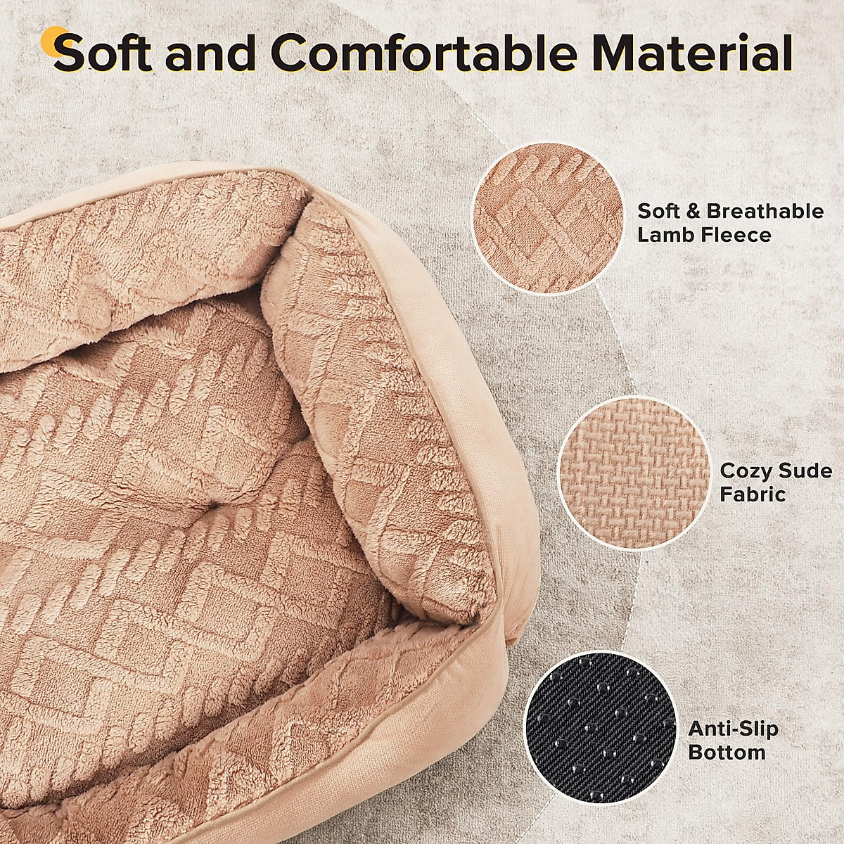 JOEJOY Small Dog Bed for Medium Small Dogs, Rectangle Washable Dog Sofa Bed, Breathable Soft Puppy Bed, Durable Pet Cuddler Bed with Anti-Slip Bottom, 25"x21"x8", Beige