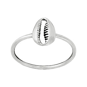 81stgeneration Women's 925 Sterling Silver Thin Band Cowrie Shell Seashell Stackable Ring