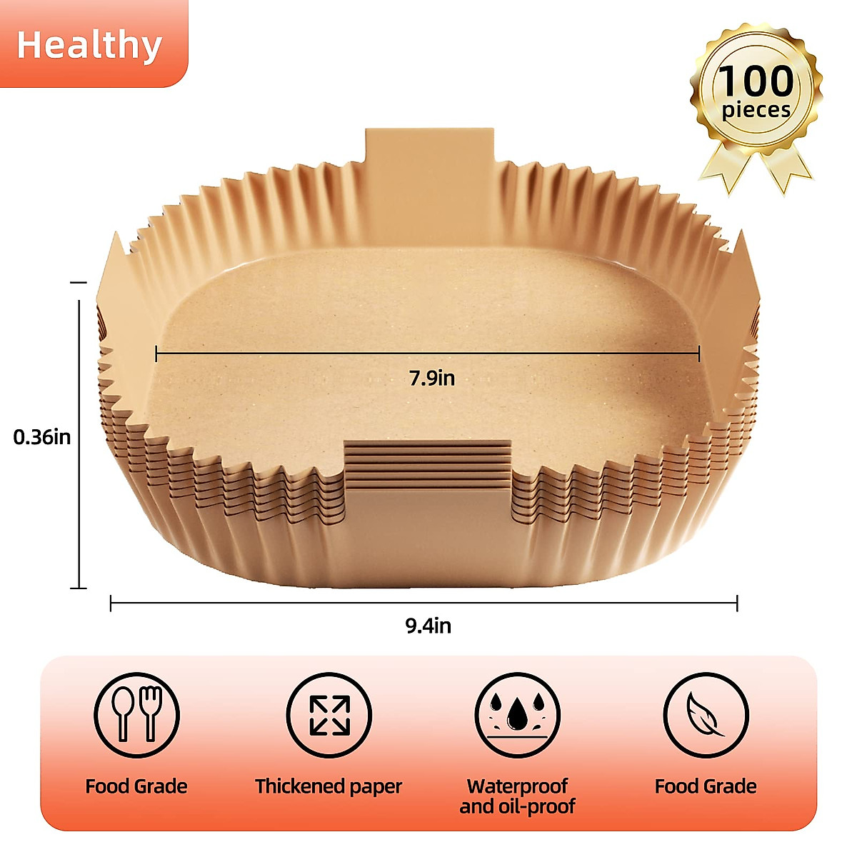 Rumia Air Fryer Liners Disposable Parchment Paper Square,7.9-inch (Fit 5-8 QT) Airfryer Liners for Air Frying, Baking, Roasting Microwave, Unbleached Oil-proof Food Grade Parchment Paper(100Pcs 8inch)