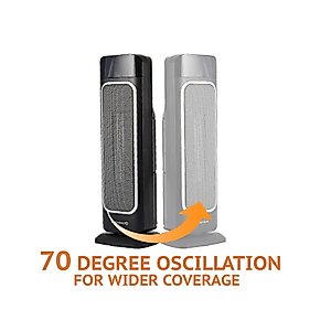 Oscillating Space Heater – Ceramic Forced Fan Heating with Stay Cool Housing - Tower with Remote Control, Digital Thermostat, Timer, Large Temperature Display and Efficient ECO Mode - by Bovado USA