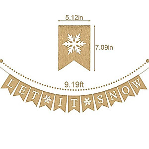 Rainlemon Jute Burlap Let It Snow Banner with Snowflake Winter Christmas Party Fireplace Mantel Garland Decoration