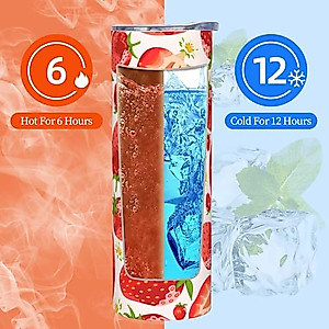 AFHYZY 20 oz Tumbler Reusable Coffee Travel Mug with Lids and Straws, Insulated Coffee Cups Leak Proof 20oz Stainless Steel Water Bottles Skinny for Work, Women, Sports - Strawberry
