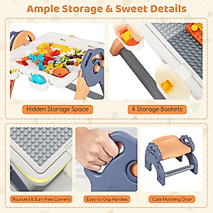 Costzon 6-in-1 Kids Table & Chair Set, Folding Art Easel w/Markers, Eraser, 102 Pcs Compatible Bricks, Reversible Building Block Tabletop, Storage Space & Baskets, Activity Table for Sand & Water