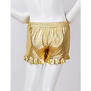 Venjoe Kids Girls Shiny Metallic Ruffled Shorts Gymnastics Bottoms Jazz Cheer Dance Performance Hot Pants Gold 12 Years