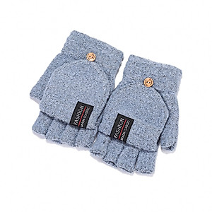 Knitted Warm Convertible Flip Mittens Top Fingerless Men Winter Gloves Men Gloves Womens Ski Mittens (Light Blue, A)