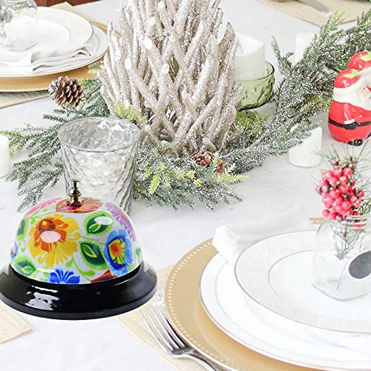 WEKOIL Call Bell Desk Service Bell Ding Bell for Restaurant Hotel Room Kitchen Party School Classroom Office Elderly Teachers Students Large White Pattern Bell,3.3 inch