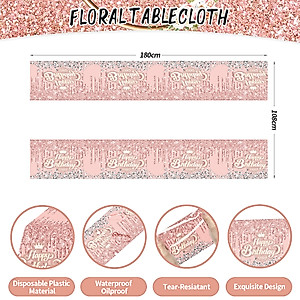 Floral Happy Birthday Decorations Women, 125PCS Rose Gold Flower Birthday Party Supplies Including Happy Birthday Backdrop, Balloon Arch/Garland Kit, Birthday Tabblecloth for Girls