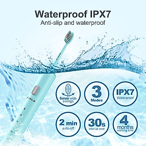 Sonic Electric Toothbrush, 3 Modes Rechargeable Tooth Brush with 8 Dupont Bristles, Smart Timer, Whitening Electric Toothbrushes for Adults and Kids (Green)