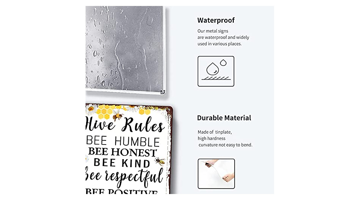 Bee Hive Rules Sign for Home & Garden Decor