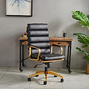 CAROCC Black Gold Desk Chair Black Gold Office Chair high Back Modern Office Chair managerial Chairs & Executive Chairs Swivel Office Chair Black Leather and Gold(1902 Gold Black)
