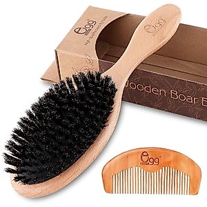BLACK EGG Boar Bristle Hair Brush for Women Men Kid, Soft Natural Bristles Brush for Thin and Fine Hair, Restore Shine and Texture, Set includes Bamboo comb and 3 hair ties