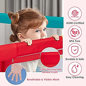 INFANS Baby Playpen Extra Large, Portable Play Yard with Mat, Zipper Gates, Suction Cups, 50 Ocean Balls, 4 Pull up Rings, Breathable Mesh Walls, Indoor Outdoor Toddlers (Rainbow)