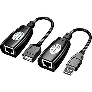 USB (Male) to RJ45 + USB (Female) USB Over Cat5/5e/6 Extension Adapter RJ45 -Up to 150ft Length