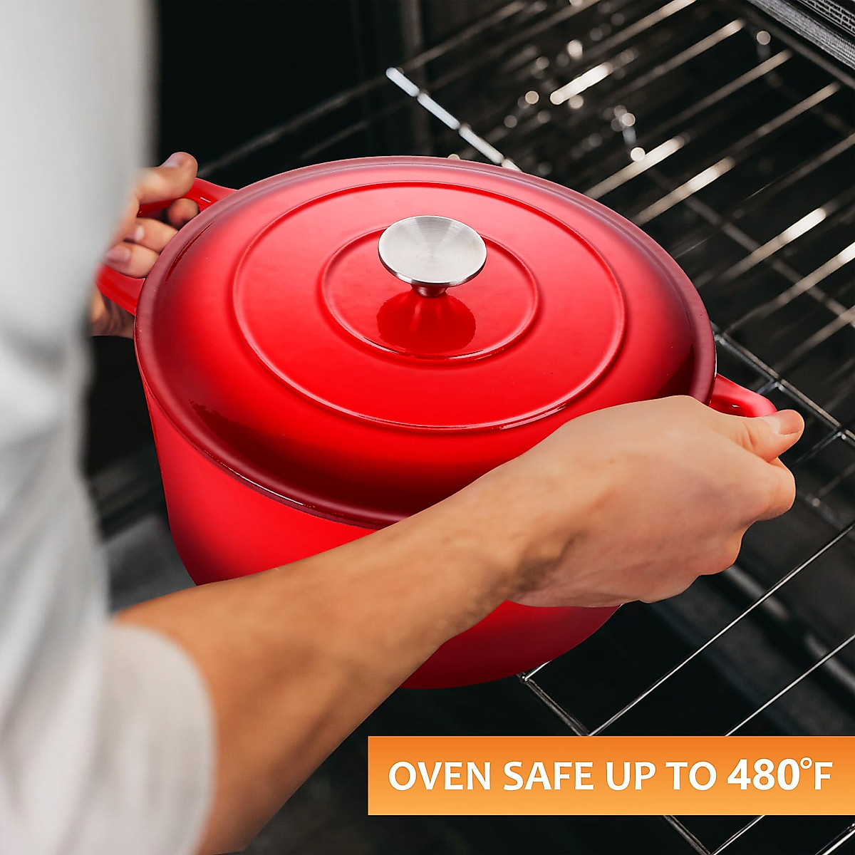 LIANYU Enameled Cast Iron Dutch Oven with Lid and Silicone Trivet Mat, 6 QT Nonstick Dutch Oven Cooking Pot for Sourdough Bread Baking, Round Dutch Oven for Roasting, Stewing, Braising, Dual Handle &