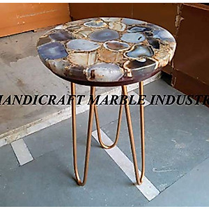 Natural Agate Table, Agate Table With Metal Stand, Round Agate Stone Table, Centerpiece, Agate Side Table 12" Inch