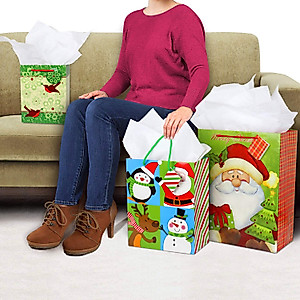 Fzopo Christmas Gift Bags Bulk Set Includes 4 Extra Large 4 Large 4 Medium with Handles Christmas Print Gift Bags Assorted Sizes for Wrapping Holiday Gifts (Variety Pack)