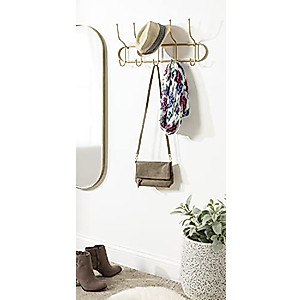 Kate and Laurel Vaida Boho Wall Mounted Coat Rack, 25 x 4 x 12, Gold, Five Decorative Glam Double Sided Coat Hooks and Hat Rack with Trendy Capsule Shape
