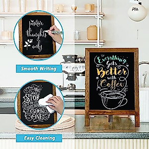 4 THOUGHT Tabletop Small Chalkboard Signs for Food, 9.5" x 14" Magnetic Wooden Mini Chalkboard with Stand Kids Chalk Board Easel Countertop Menu Board for Kitchen Home Cafe Wedding, Rustic Brown