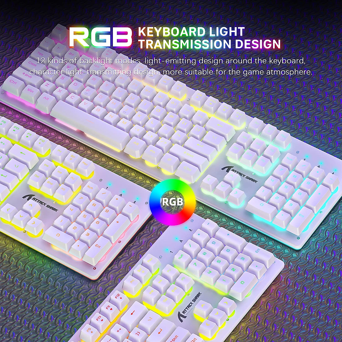 2.4G Wireless Gaming Keyboard and Mouse,Type C/USB Dual Receiver,RGB LED Backlit,Rechargeable 4200mAh,Full Size Mechanical Feel,Silent Mice,Mouse Pad for PC,Laptop,Smartphone,PS4,PS5,Xbox(White)