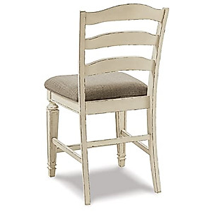 Signature Design by Ashley Realyn French Country 24.13" Counter Height Upholstered Barstool, 2 Count, Chipped White
