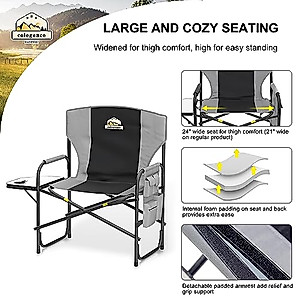Colegence Oversized Director Camping Chair,600 LBS Heavy Duty Folding Chair,24"Cozy Outdoor Chair,With Cup Holder and Adjustable Table Folding Chair for Outside Beach,Lawn,Fishing,Camping,Patio,Makeup