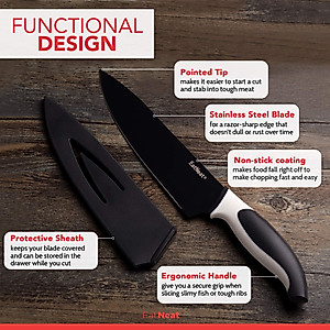 EatNeat 12 Piece Knife and Cutting Board Set: Premium Sleek Non-Stick Stainless Steel Chef Knife with Protective Sheaths & Sharpener - Cooking Gifts Idea - Ergonomic Sharp Knives for Kitchen