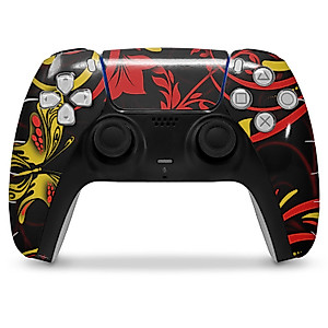 WraptorSkinz Skin Wrap compatible with Sony PS5 DualSense Controller Twisted Garden Red and Yellow (CONTROLLER NOT INCLUDED)