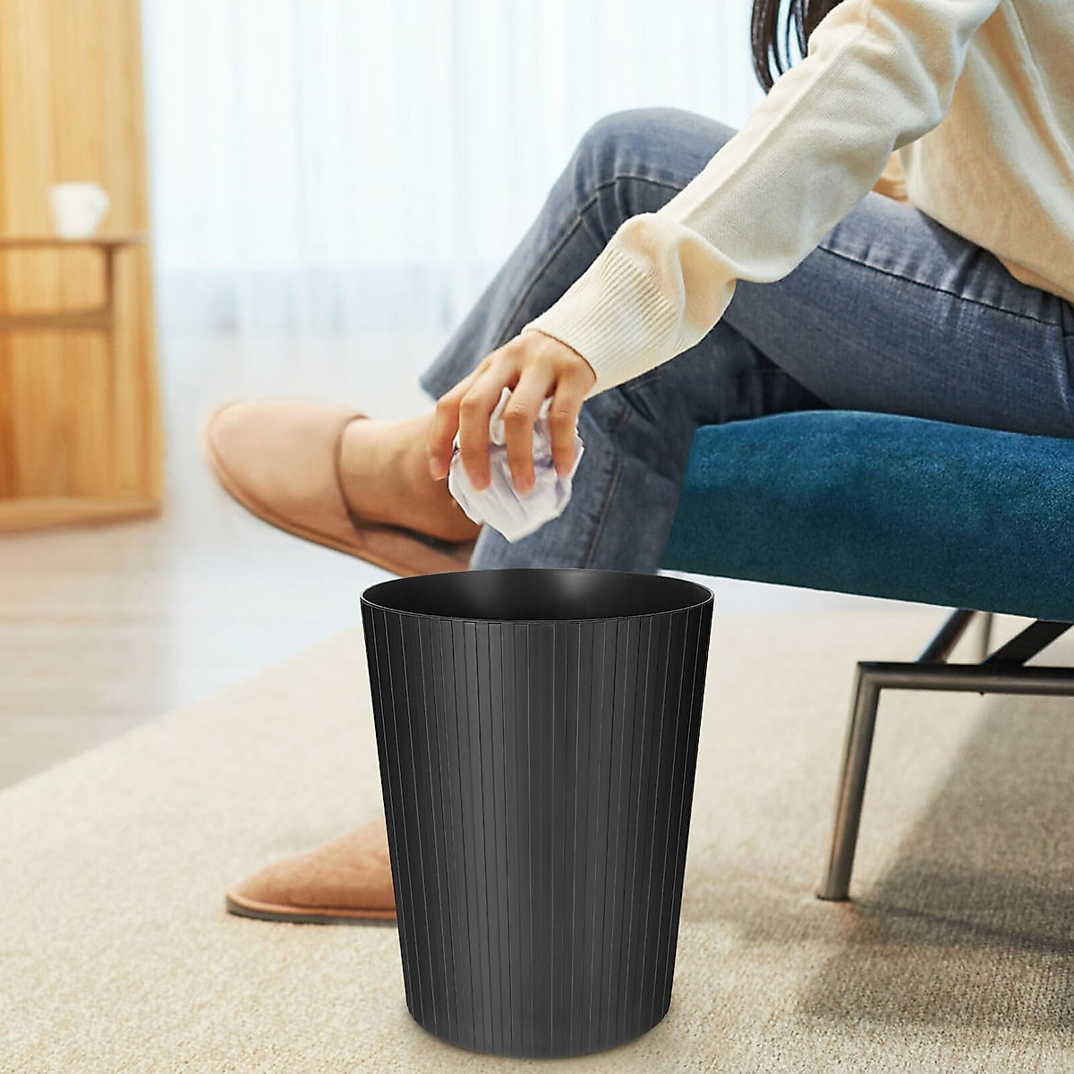 Small Trash Can: 1.8 Gallons Bathroom Wastebasket - 10.41×8.02×6.59in Plastic Garbage Can for Under Desk Bedroom Living Room