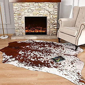 Easycozy Faux Cowhide Rug Large Cow Print Rug 4.6 x 5.2 Feet Thickened Elastic Cowhide Rug for Bedroom Living Room Home Office Western Decor