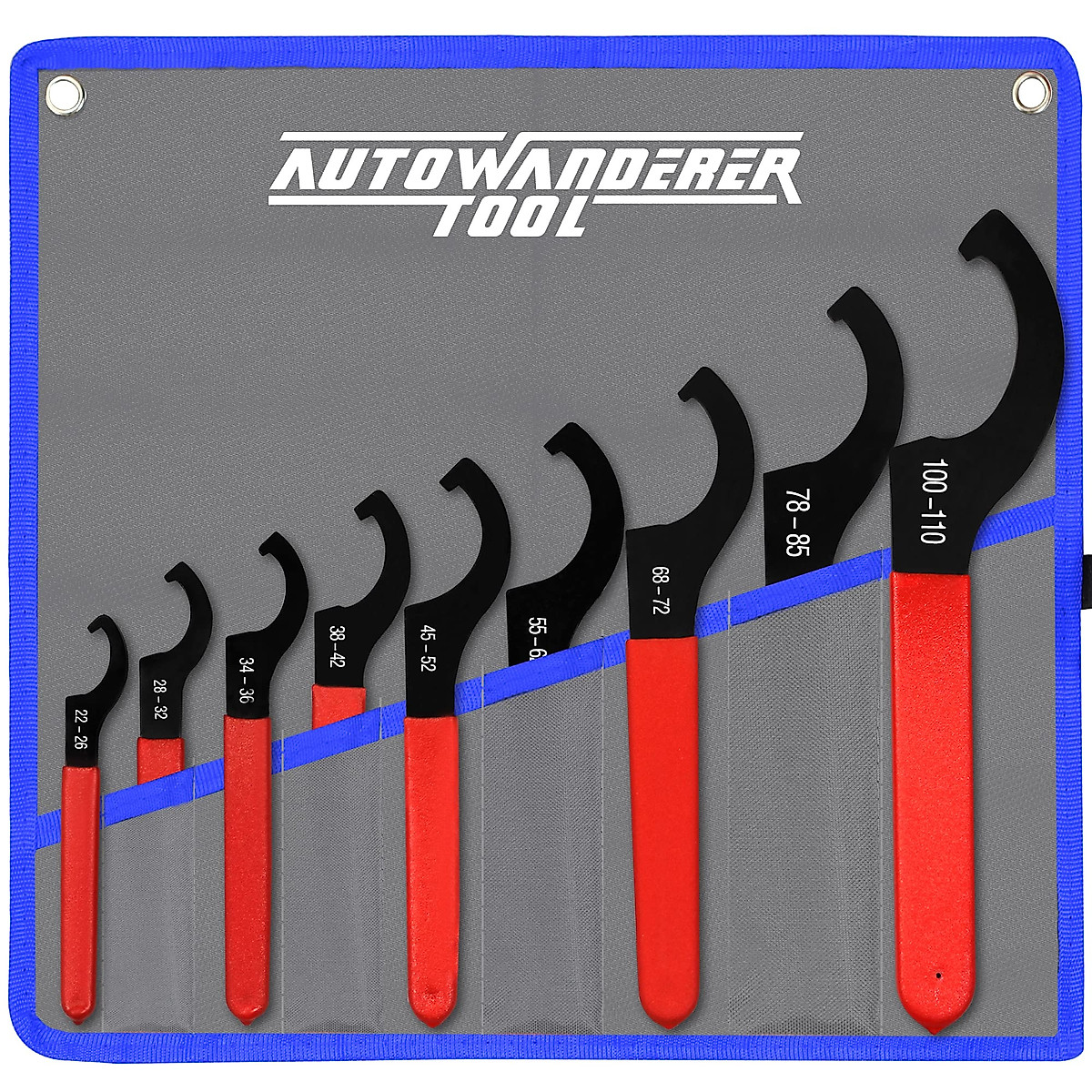 AutoWanderer Tool 9Pcs Coilover Spanner Wrench Set, Adjustable Shock Wrench Universal Carbon Steel Spanners for Most Coil Over Shock Adjustments (Blue)