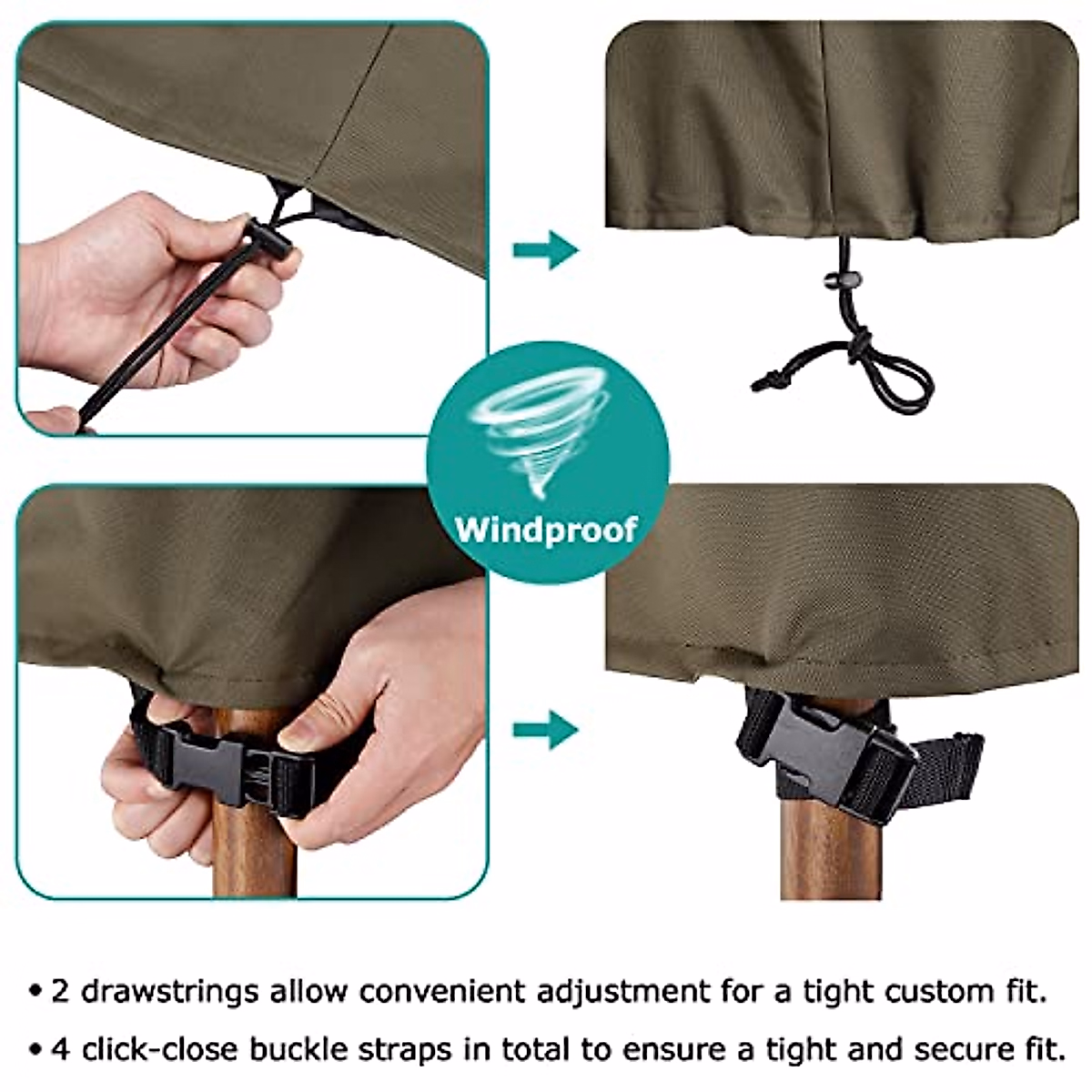 SunPatio Patio Furniture Covers, Waterproof Round Table and Chairs Cover for Patio Dining Set, All-Weather Outdoor Conversation Set Cover, Durable and Wind Resistant, Beige and Olive, 72" Dia x 30" H