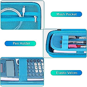 BOVKE Carrying Case for Texas Instruments TI-30XS Multiview/TI-34 Multiview/TI-36X Pro Scientific Calculator, Extra Mesh Pocket for USB Cables Pens Other School Supplies, Blue