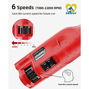 Casfuy Dog Nail Grinder Quiet - (45db) 6-Speed Pet Nail Grinder with 2 LED Lights for Large Medium Small Dogs/Cats, Professional 3 Ports Rechargeable Electric Dog Nail Trimmer with Dust Cap(Red)